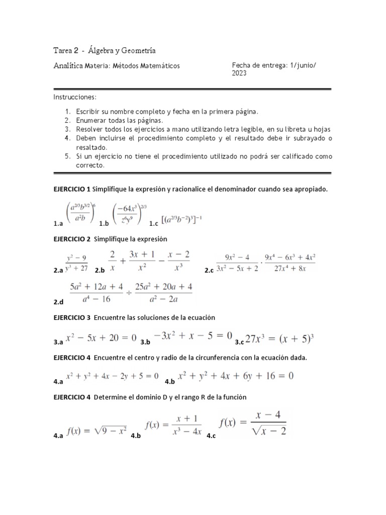 Tarea 1 - AÌ Lgebra y GeometriÌ A AnaliÌ Tica | PDF | Métodos y materiales de enseñanza ...