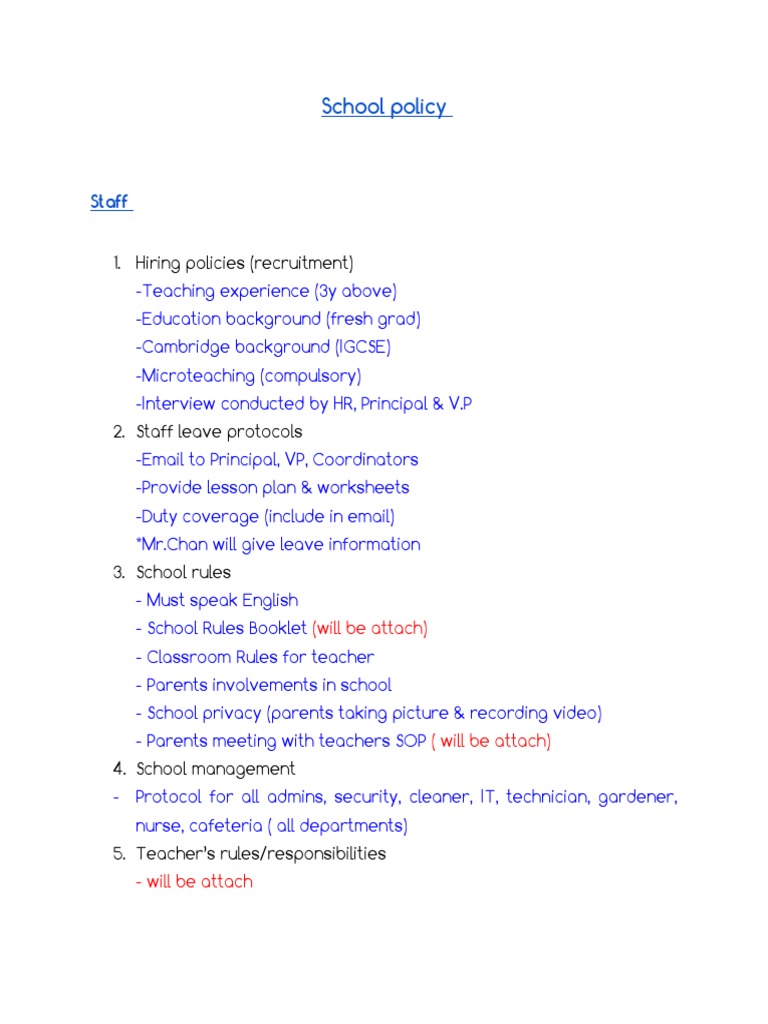International School Policy | PDF | Schools | Teachers