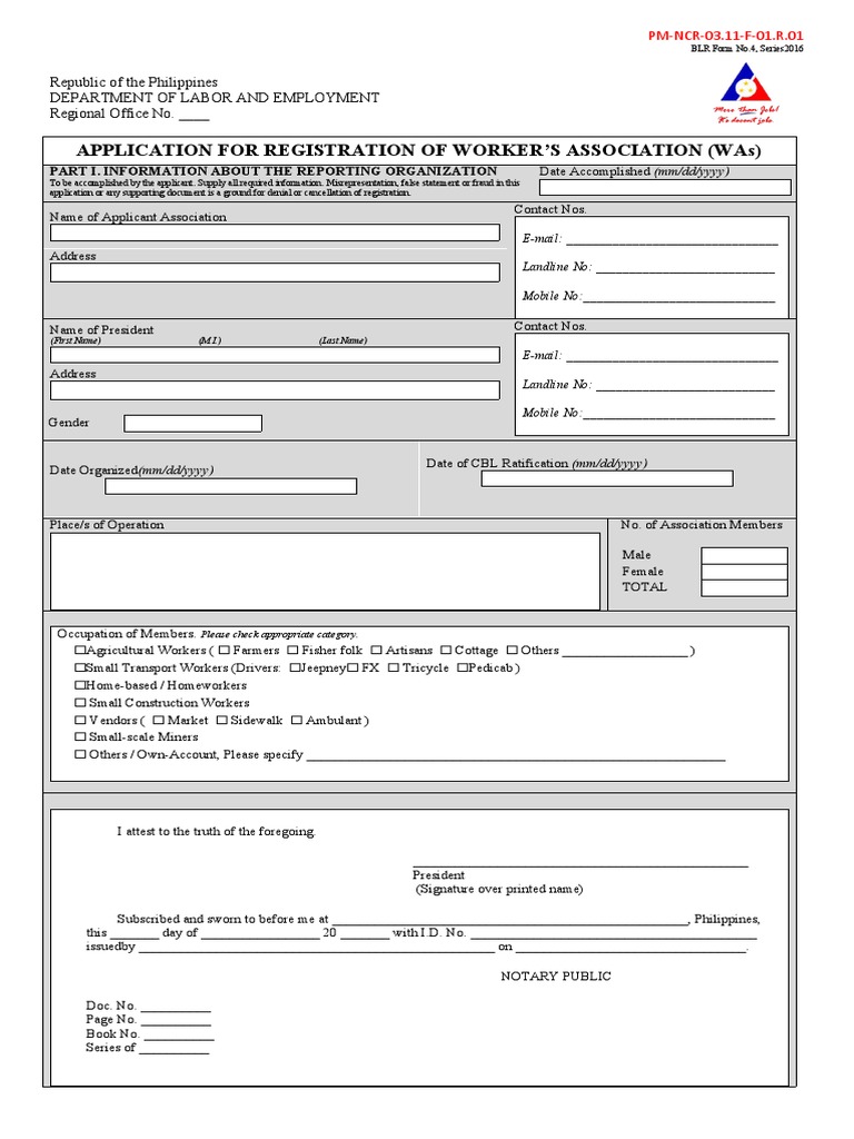 Registration Form for Workers' Association | PDF | Ratification | Justice
