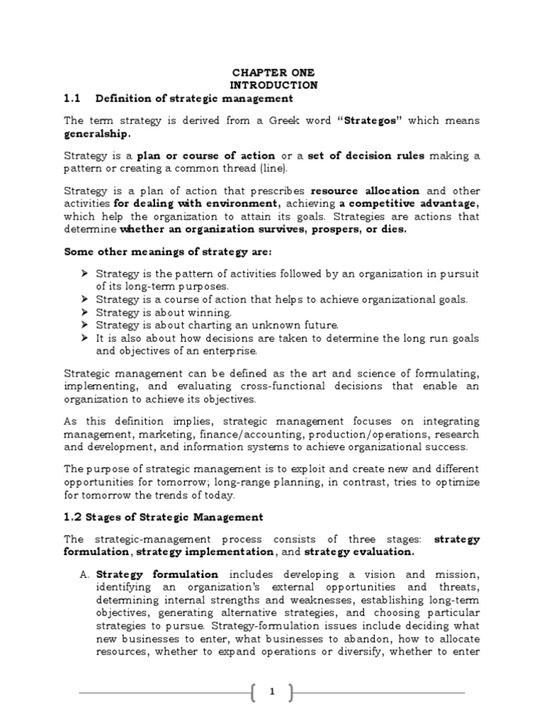 Strategic Management CHAPTER ONE | PDF | Strategic Management ...