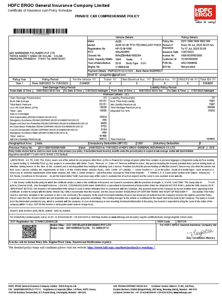 Audi Insurance 2022-2023 | PDF | Insurance | Deductible