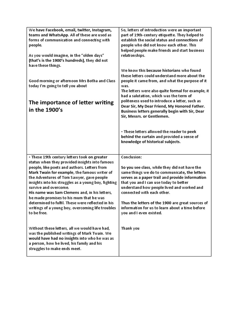 Grade 5 - 1900 Letters Speech | PDF | Mark Twain | Communication
