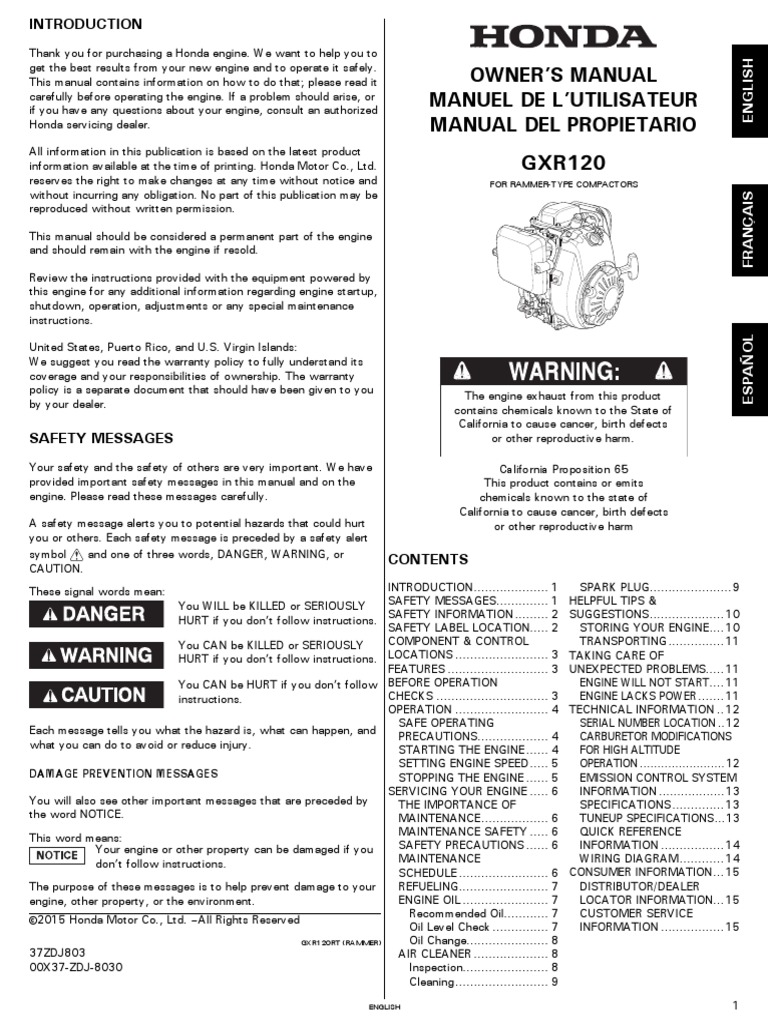 00x37zdj8030 Manual de Motor Honda GXR 120 Mikasa | PDF | Gasoline ...