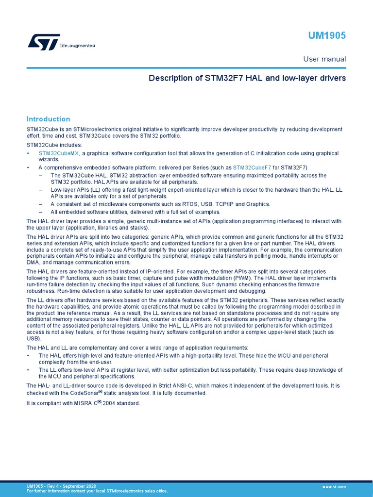 Um1905 Description of Stm32f7 Hal and Lowlayer Drivers Stmicroelectronics | PDF ...