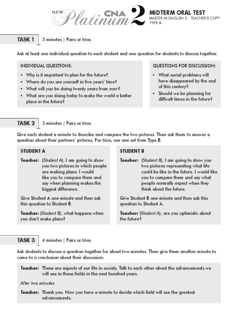 Master in English 2 - Midterm Oral Test Type A | PDF | Learning ...