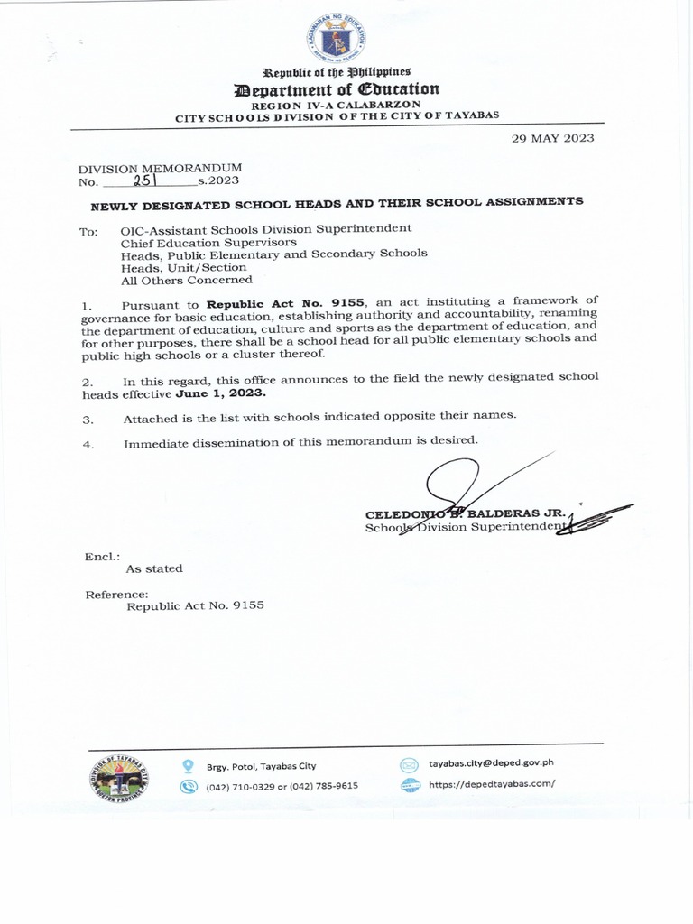 SM 013 - 2023 - Newly Designated School Heads in The City Schools ...