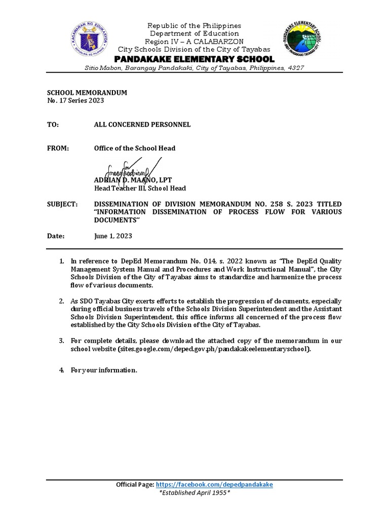SM 017 - 2023 - Informtion Dissemination of Process Flow For Various Documents in The SDO ...