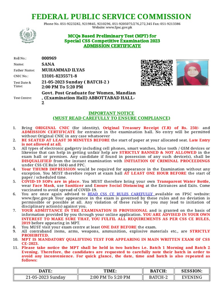 Https Online - Fpsc.gov - PK FPSC Special Css MPT 2023 Reports Css ...
