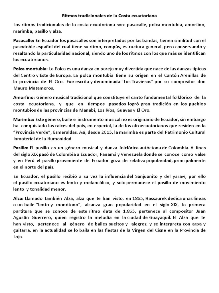 Ritmos Tradicionales Del Ecuador (Costa, Sierra, Oriente) | PDF ...