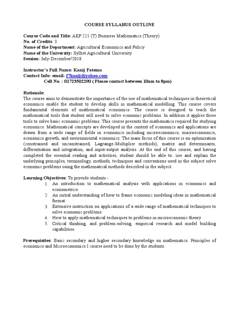 Business Math. Outline | PDF | Elasticity (Economics) | Demand