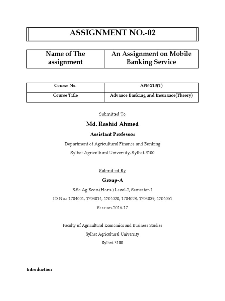 Assignment On Mobile Banking | PDF | Banks | Money