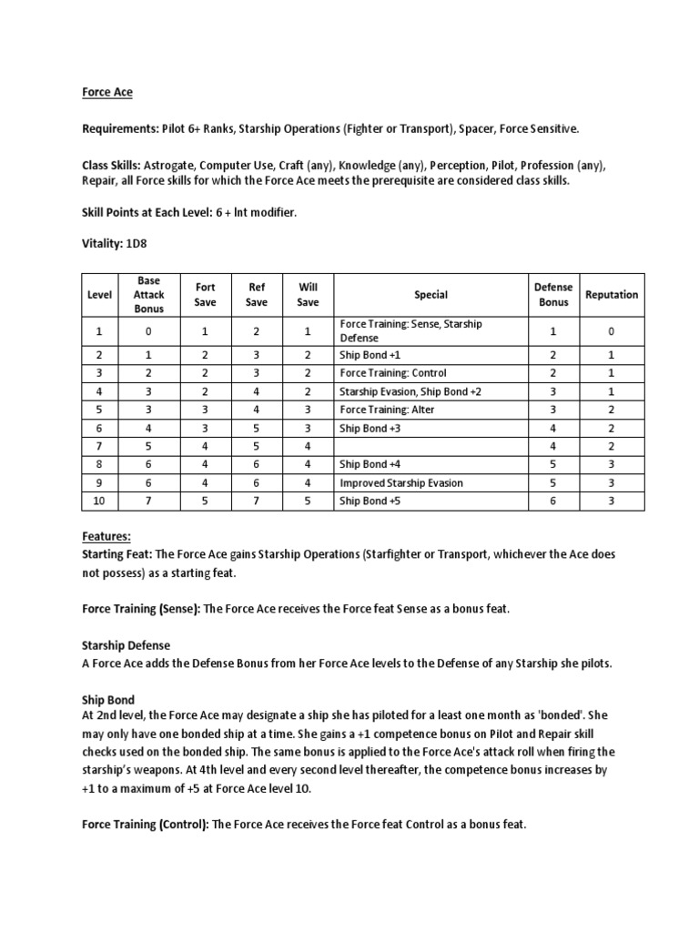 Force Ace Class Overview and Skills | PDF