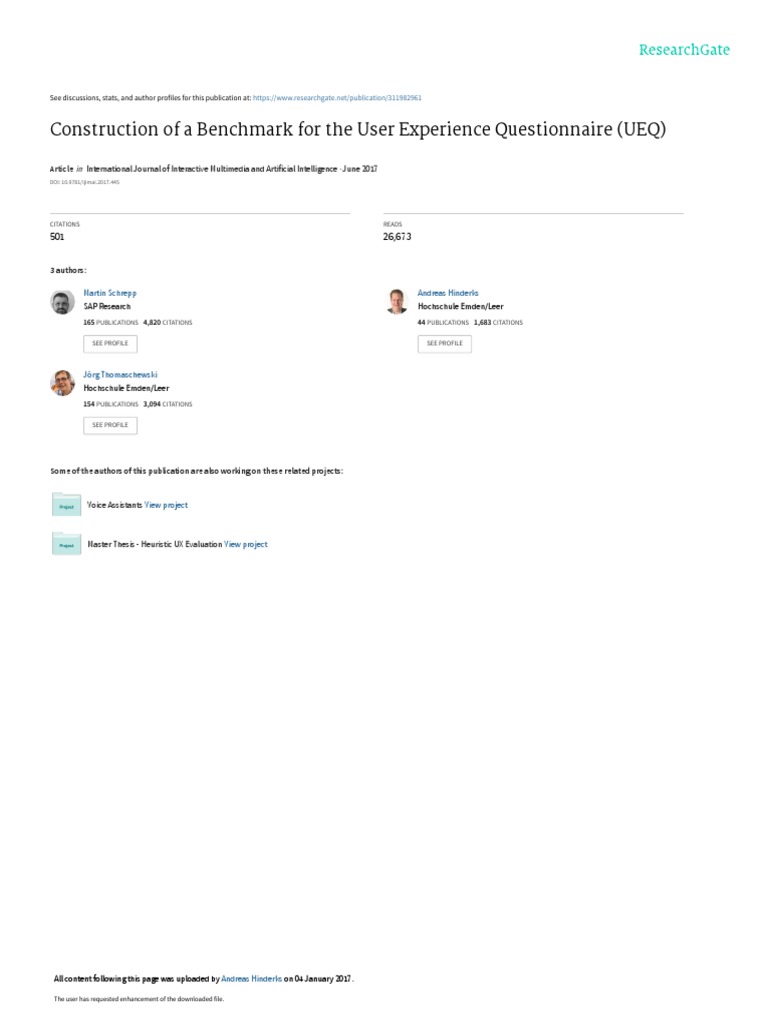 Construction of A Benchmark For The User Experience Questionnaire (UEQ ...