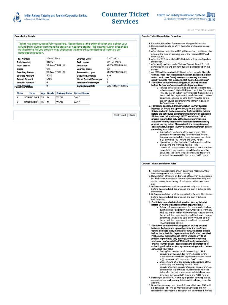 Counter Ticket Cancellation Home Page | PDF | Rail Transport | Transport