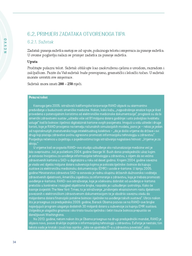 Primjer Sazetka Na Maturi | PDF