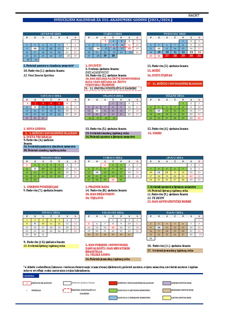 Akademski Kalendar 2023 2024 | PDF