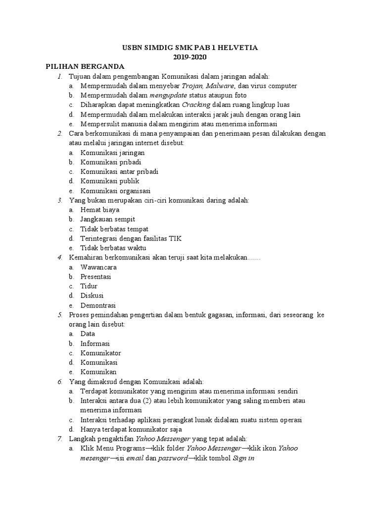 USBN SIMDIG SMK PAB 1 Helvetia 2019-2020 | PDF | Komputer
