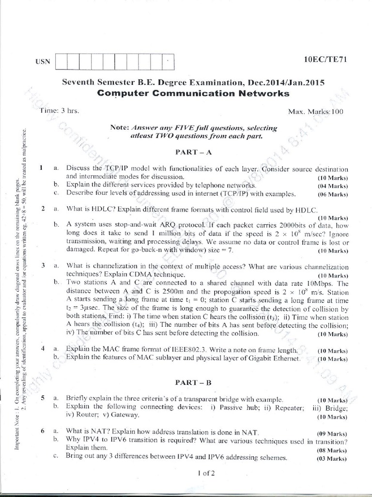 Computer Networks Exam Questions | PDF | Computer Network | I Pv6