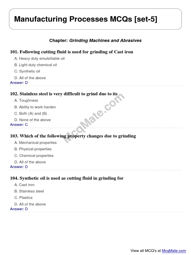 Manufacturing Processes Set 5 | PDF