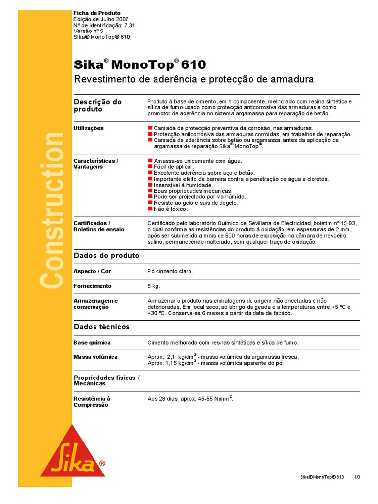 7-31-Sika MonoTop 610 | PDF | Argamassa (alvenaria)