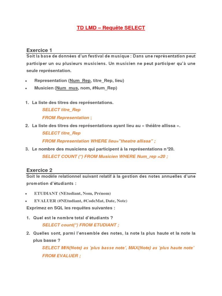 TD5 Exercices Corrig+®s | PDF | SQL | Génie logiciel
