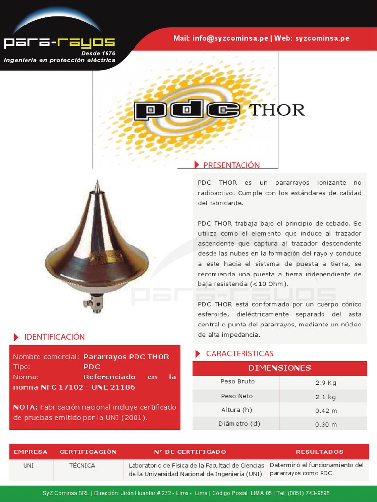 pararrayos-tipo-pdc-thor-ficha-tecnica | PDF | Electromagnetismo | Electricidad