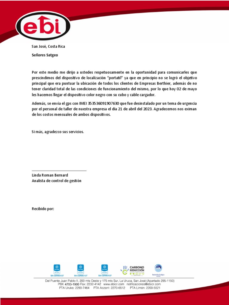 Cancelación de Dispositivo GPS en Satgeo | PDF | Finanzas y dinero ...
