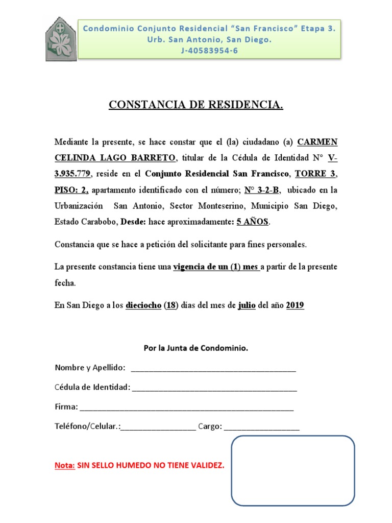 Constancia de Residencia | PDF