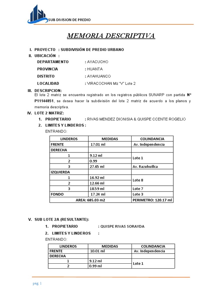 Memoria Descriptiva Lote 2 | PDF