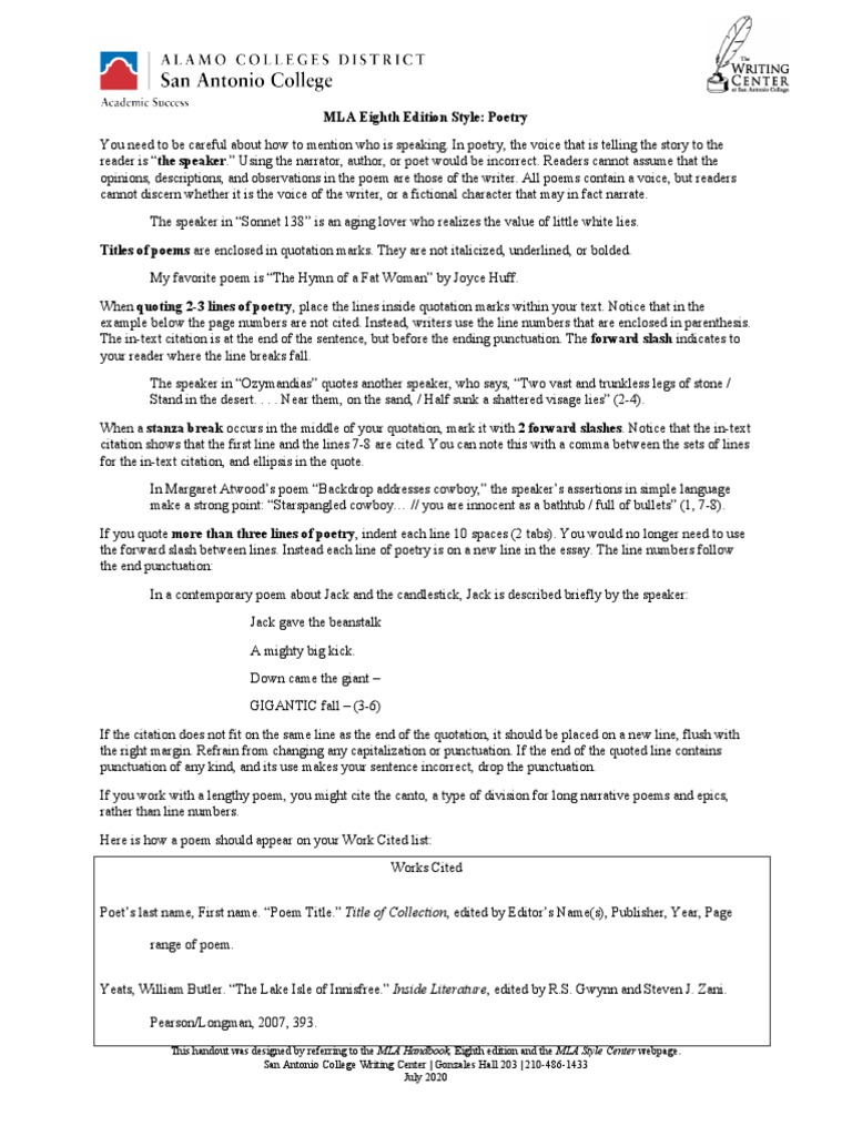 MLA Poetry Citation Guide | PDF | Poetry | Citation