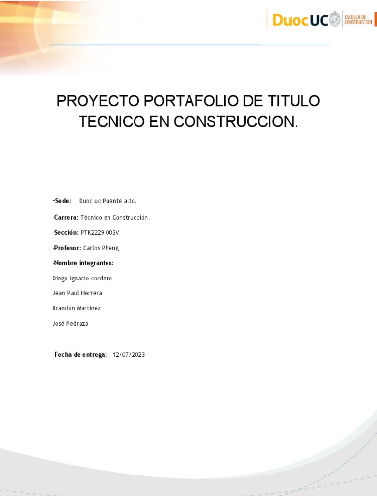 Proyecto Portafolio de Titulo Tecnico en Construccion | PDF | Bienes raíces | Ingeniería