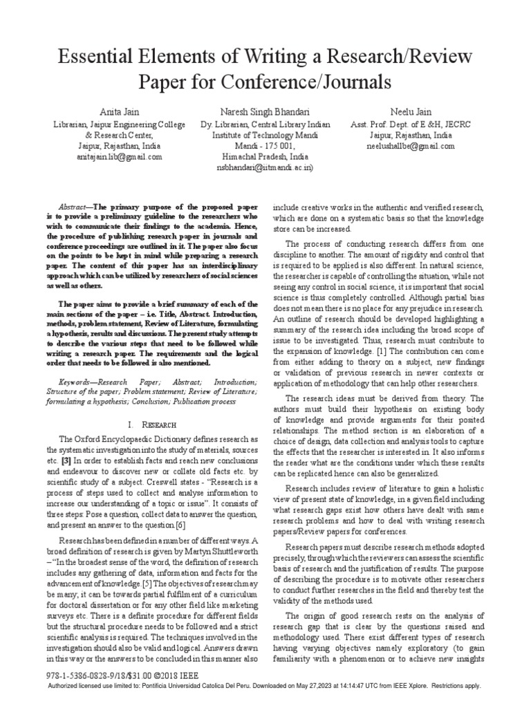 Essential Elements of Writing A Research Review Paper For Conference ...