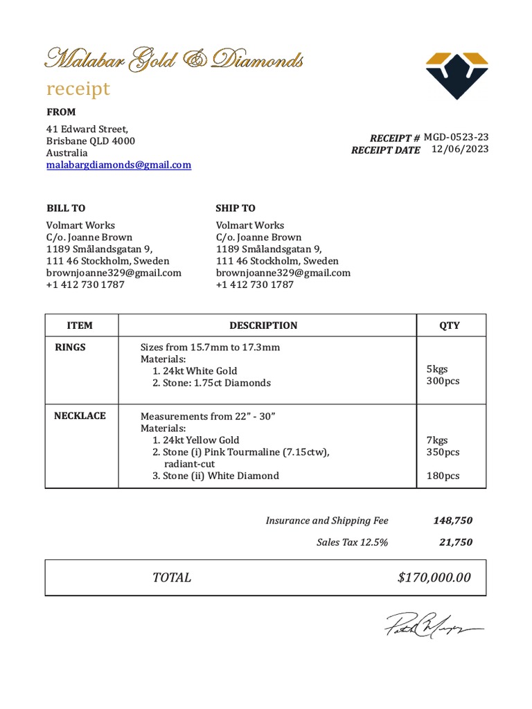 Shipping Receipt | PDF