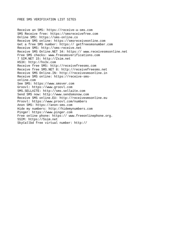 Free SMS Verification List Sites | PDF Free SMS Verification List Sites | PDF