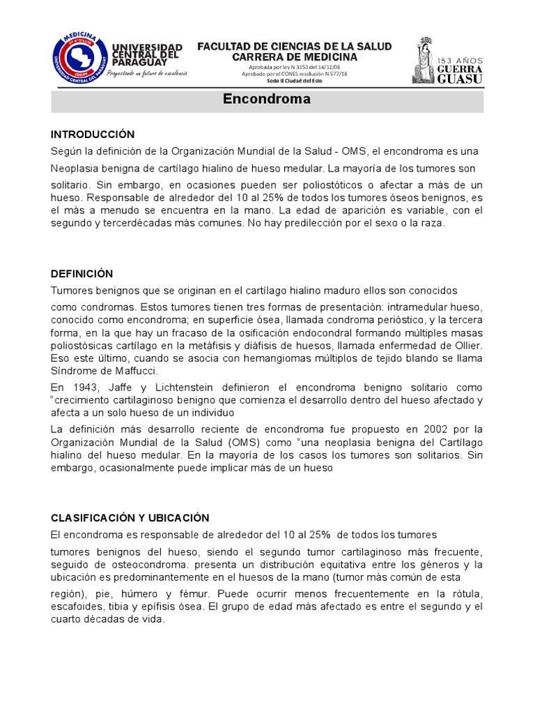 Encondroma: Tumor Óseo Benigno | PDF | Hueso | Neoplasias