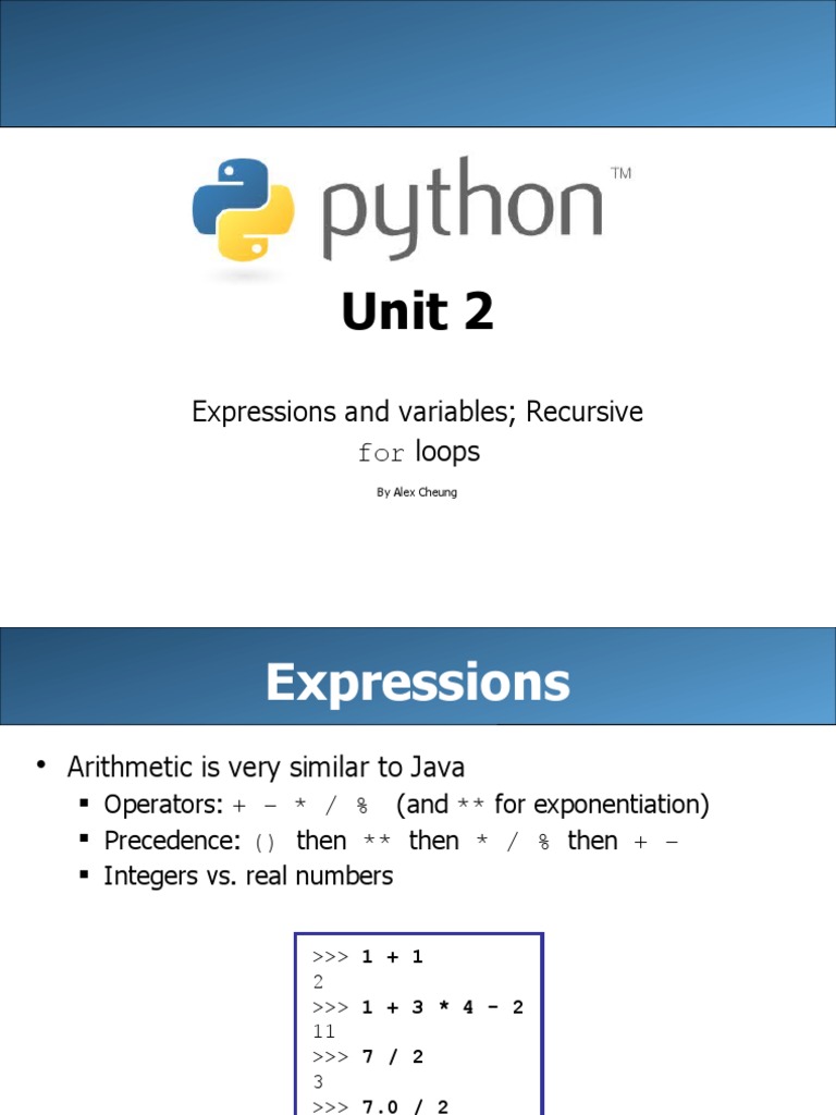 Python 02 Expressions Variables Forloops Pdf Integer Computer 6333