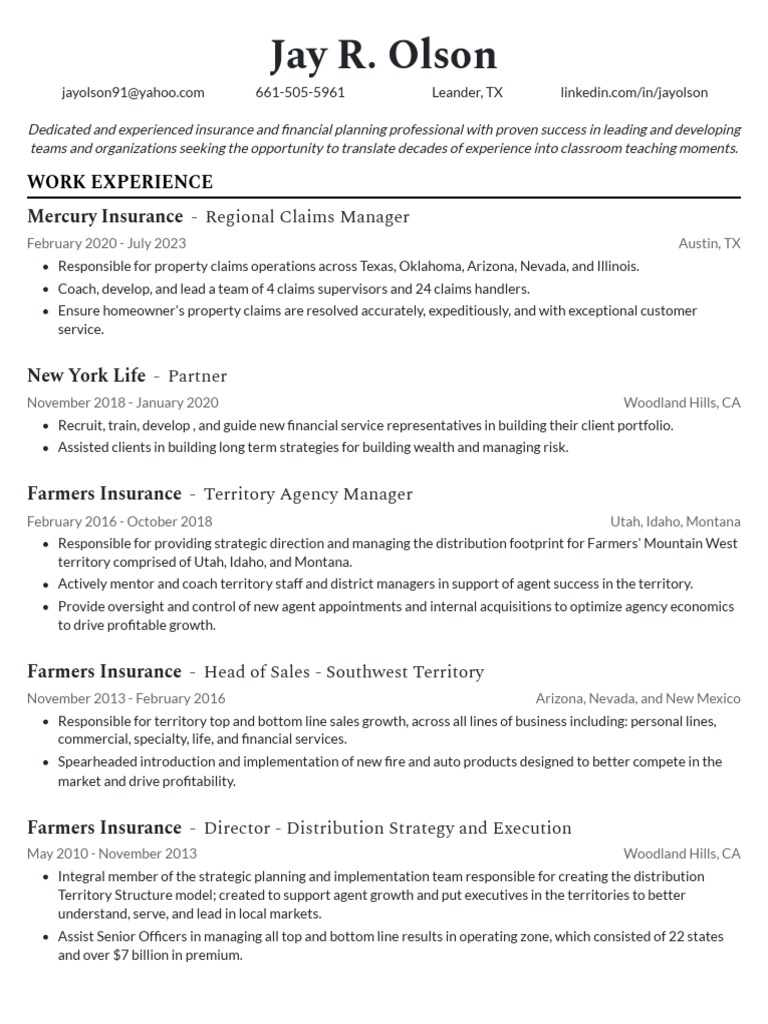 Jay Olson Resume | PDF | Insurance | Underwriting