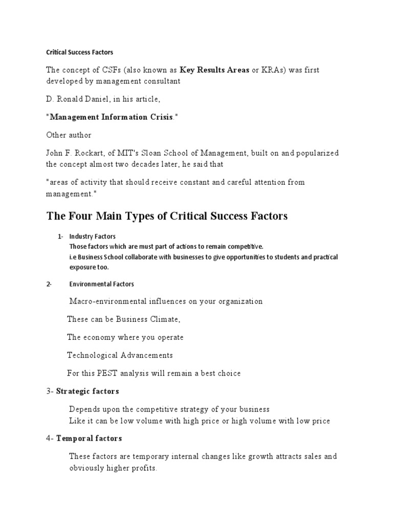 Critical Success Factors | PDF