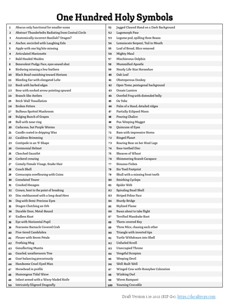 One Hundred Unique Holy Symbols | PDF