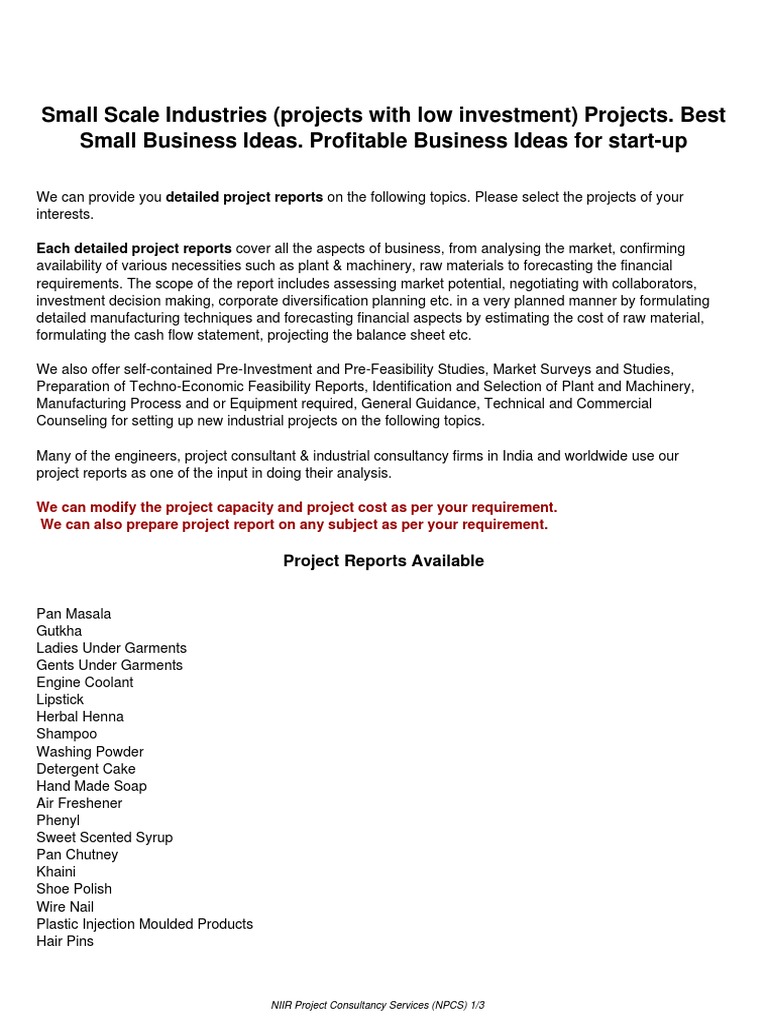 Small Scale Business Project Reports | PDF | Feasibility Study | Startup Company