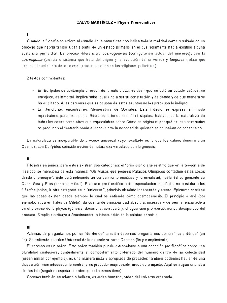Calvo Martínez - Physis - Presocráticos | PDF | Metafísica | Filosofía griega antigua