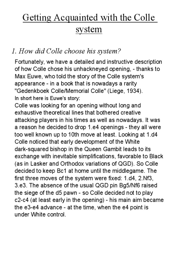 01 Colle | PDF | Chess Openings | Traditional Games