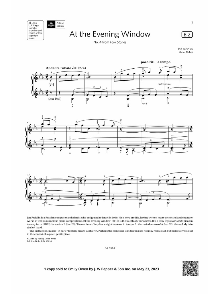 At The Evening Window Piano Solo EPRINT-Piano | PDF