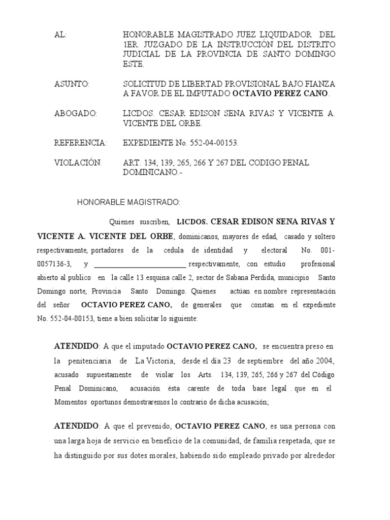 Solicitud Fianza Lic. Cesar Edison Sena Rivas | PDF | Fianza | Judicaturas
