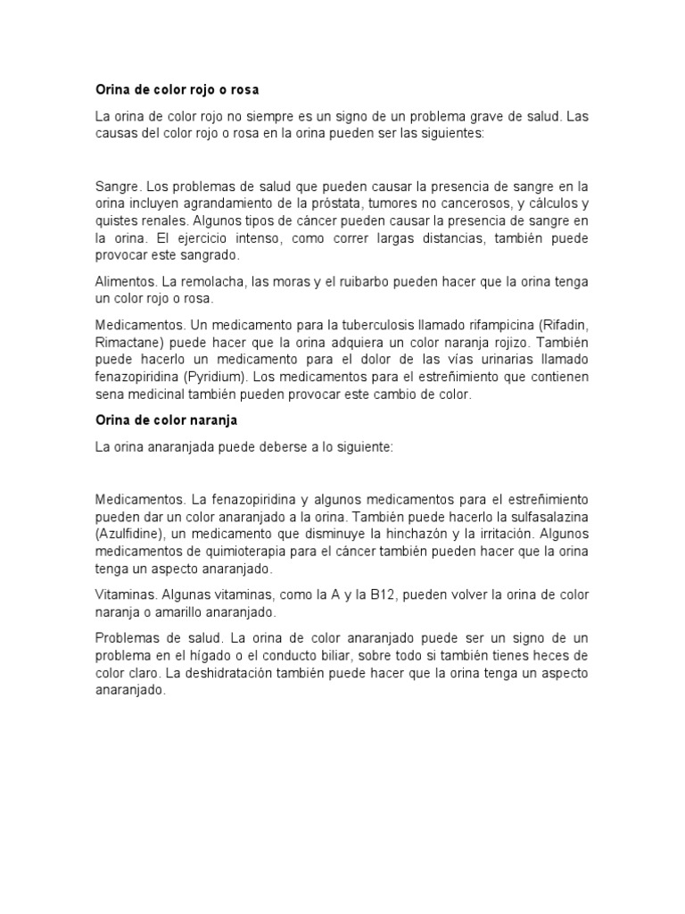 Causas del Color de la Orina y Salud | PDF | Ph | Especialidades Medicas