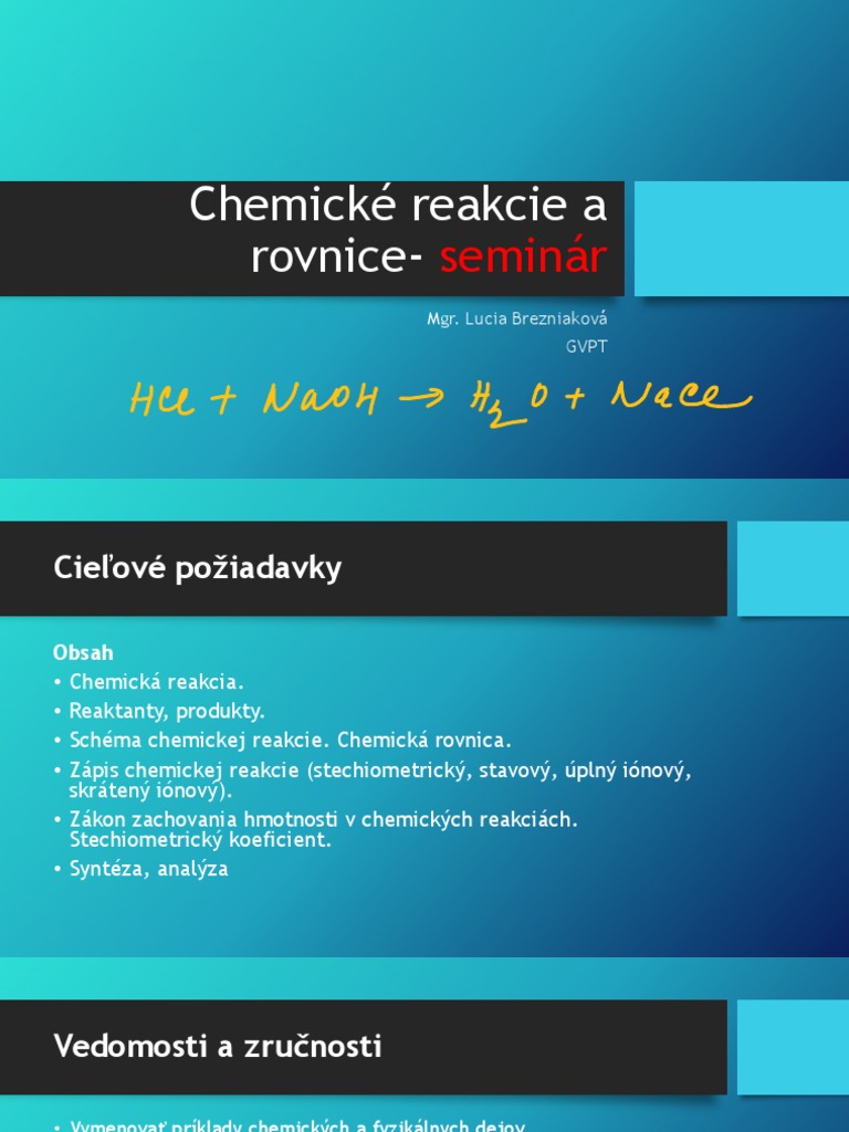 Chemicke - Reakcie A Rovnice Seminar | PDF