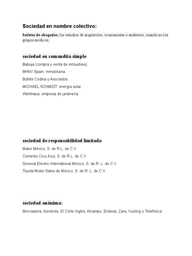 Sociedad en Nombre Colectivo | PDF