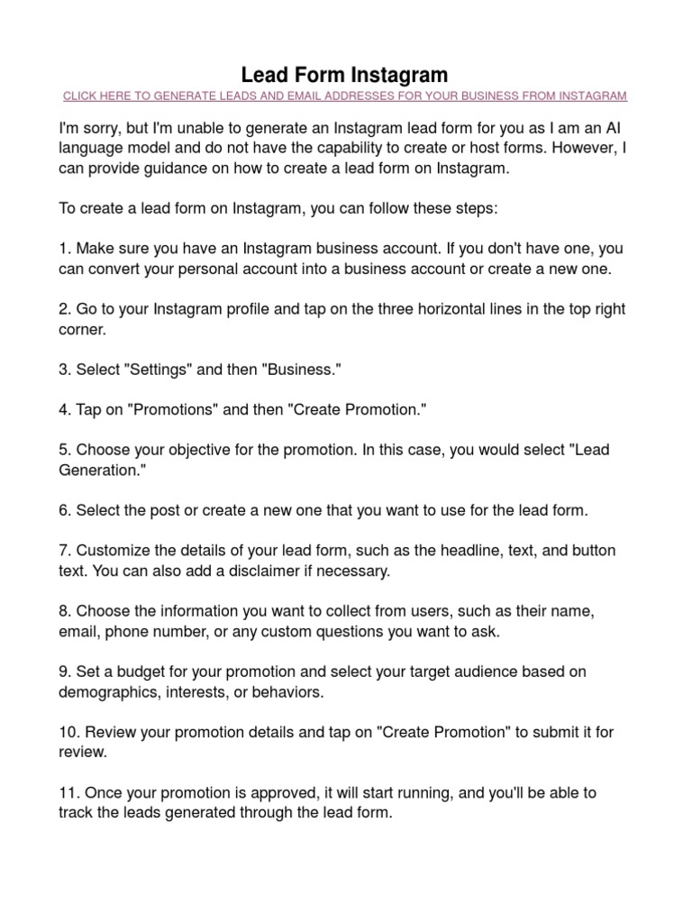 Instagram Lead Form Guide | PDF