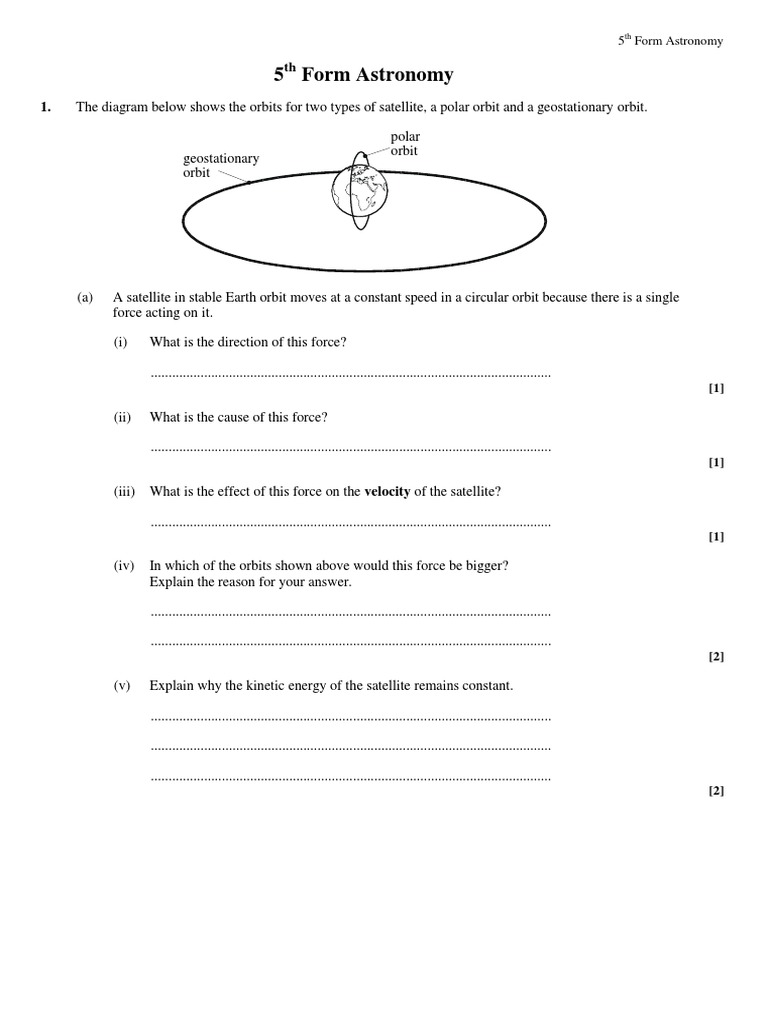 5th Form Astronomy: Satellite Orbits & Forces | PDF | Planets | Saturn
