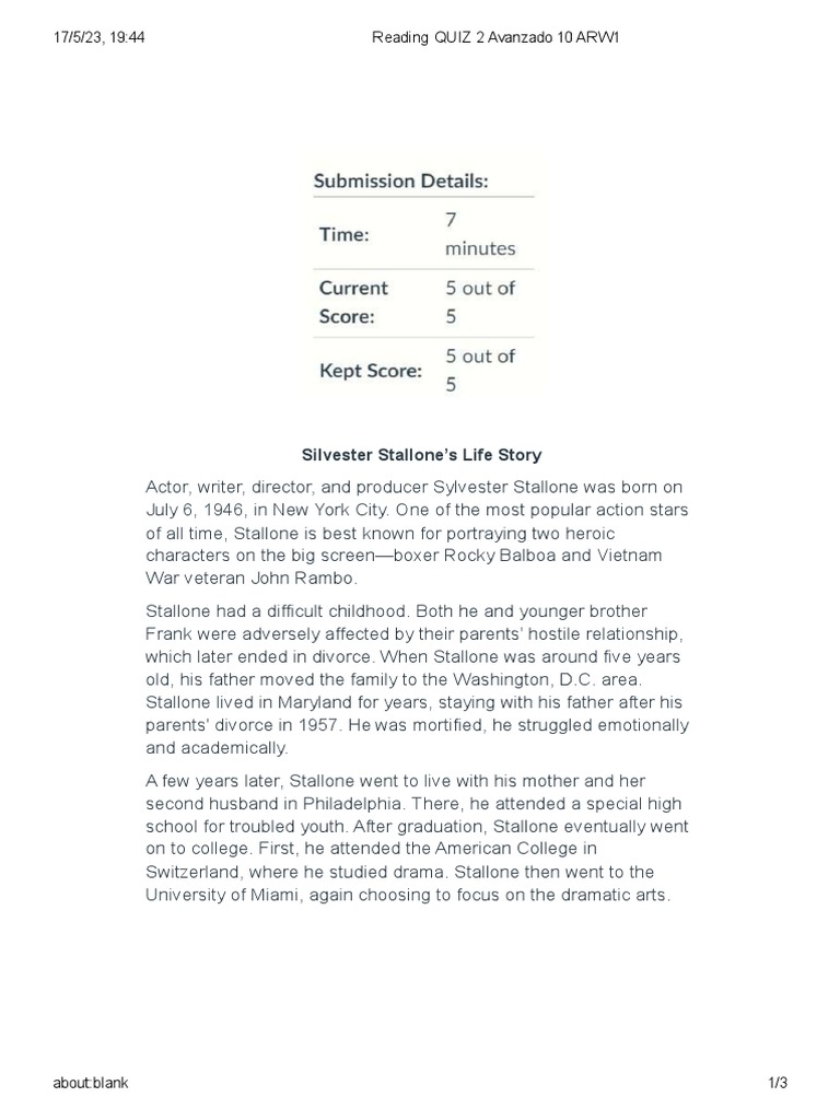 Reading QUIZ 2 Avanzado 10 ARW1 Silvester | PDF